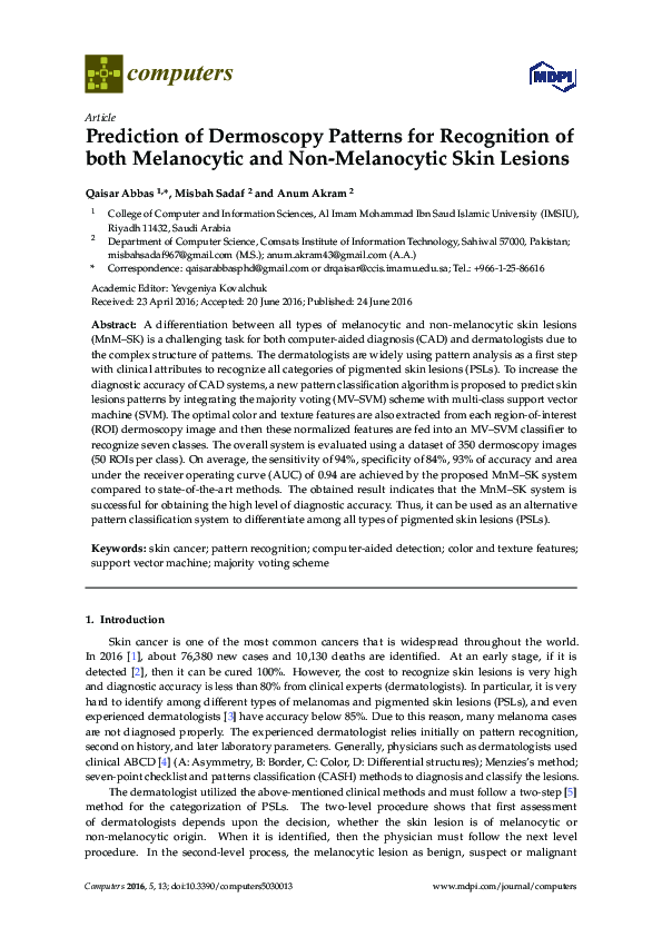 (PDF) Prediction of Dermoscopy Patterns for Recognition of both Melanocytic and Non-Melanocytic ...