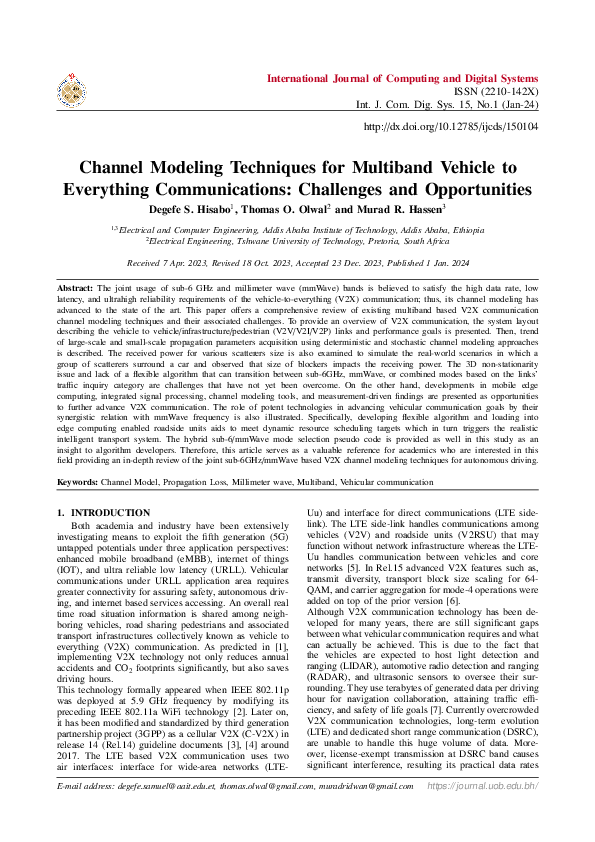 (PDF) Channel Modeling Techniques for Multiband Vehicle to Everything ...