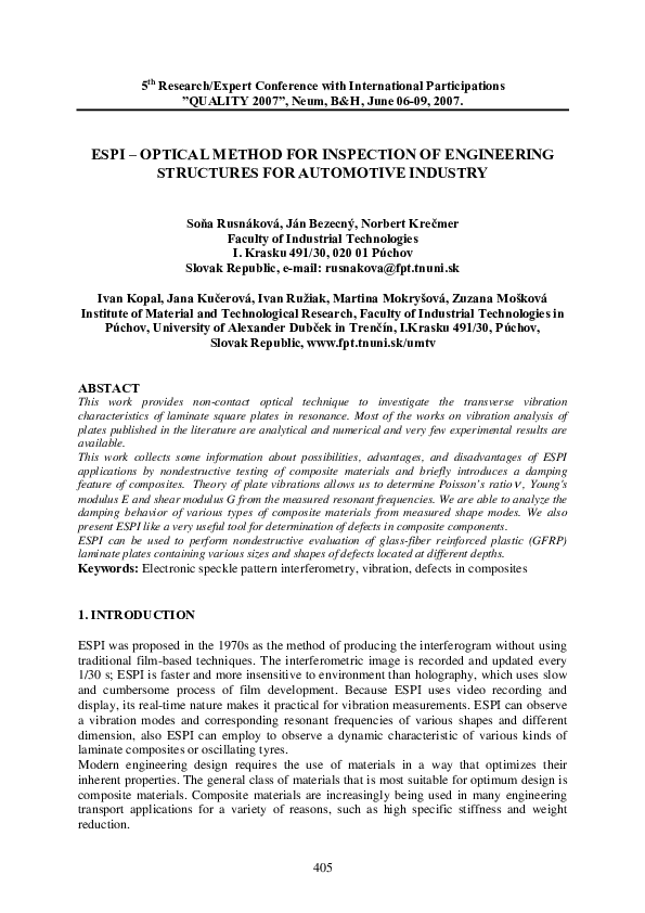 (PDF) Espi - Optical Method for Inspection of Engineering Structures for Automotive Industry