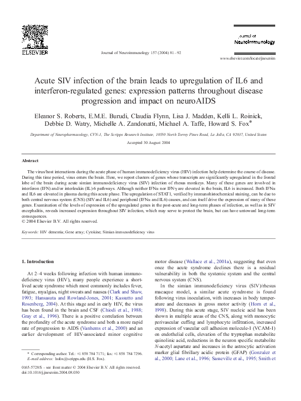 (PDF) Acute SIV infection of the brain leads to upregulation of IL6 and ...