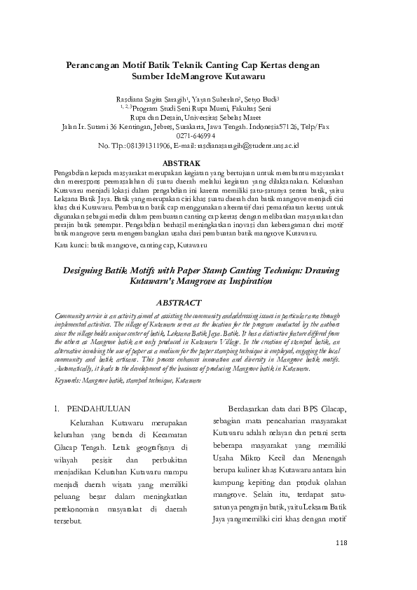 (PDF) Perancangan Motif Batik Teknik Canting Cap Kertas Dengan Sumber Ide Mangrove Kutawaru
