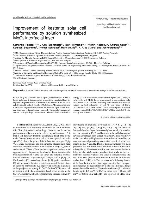 (PDF) Improvement of kesterite solar cell performance by solution ...