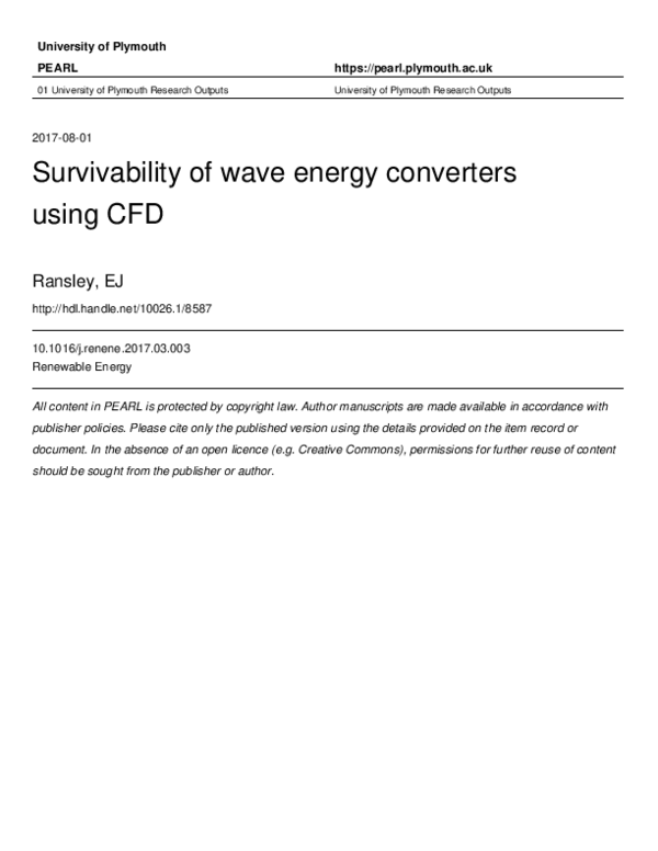 (PDF) Survivability of wave energy converters using CFD