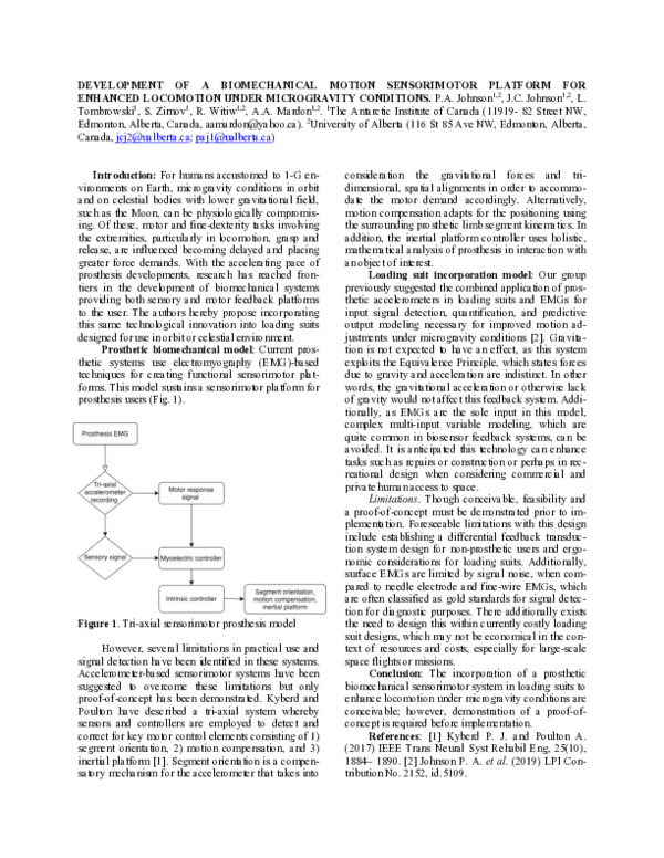 (PDF) Development of a biomechanical motion sensorimotor platform for enhanced locomotion under ...