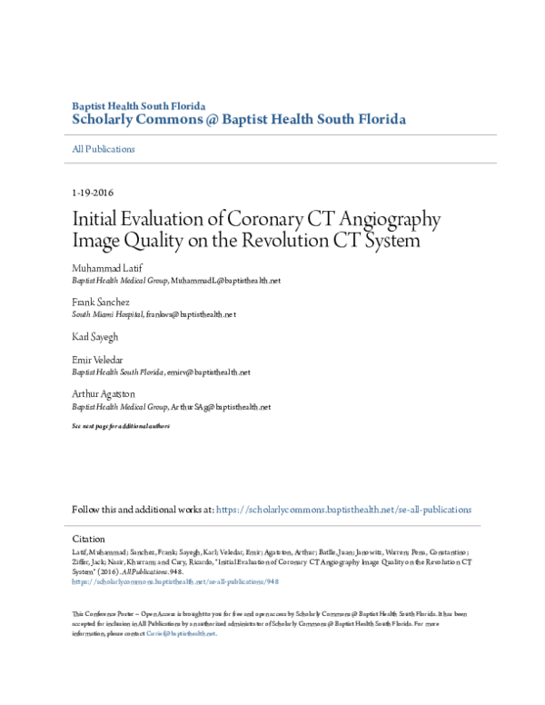 (PDF) Initial Evaluation of Coronary CT Angiography Image Quality on ...