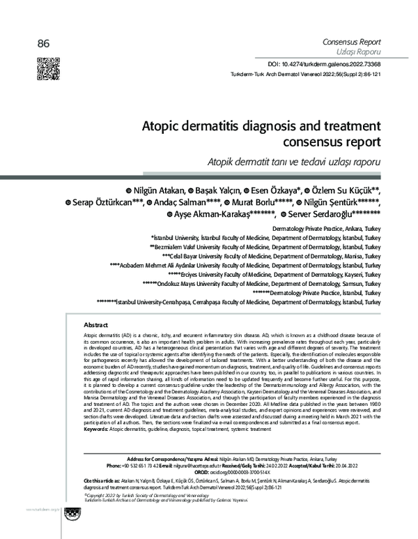(PDF) Atopic dermatitis diagnosis and treatment consensus report