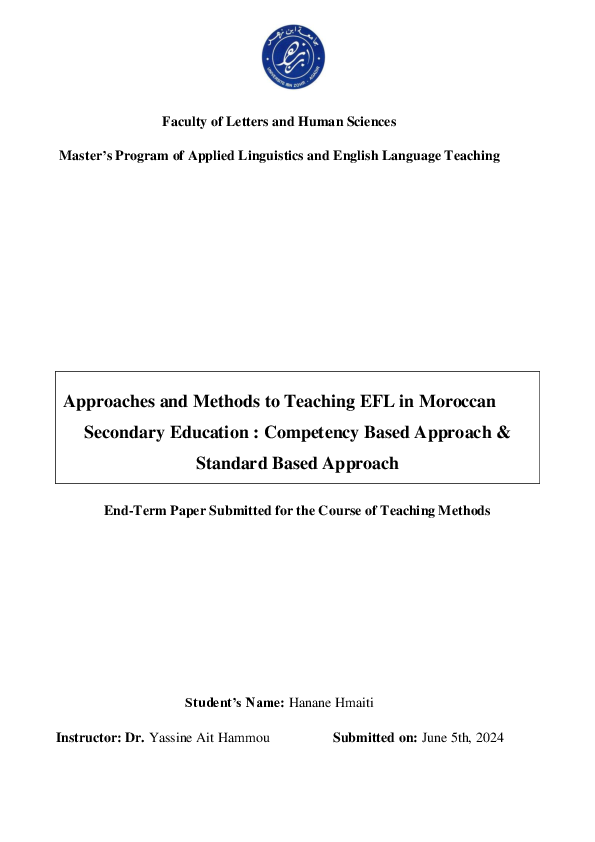 (PDF) Approaches and Methods to Teaching EFL in Moroccan Secondary ...