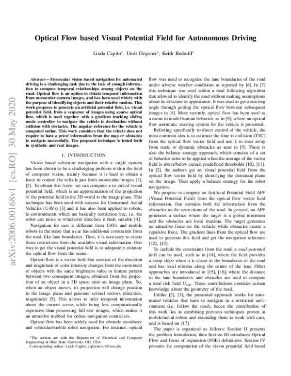 (PDF) Optical Flow based Visual Potential Field for Autonomous Driving