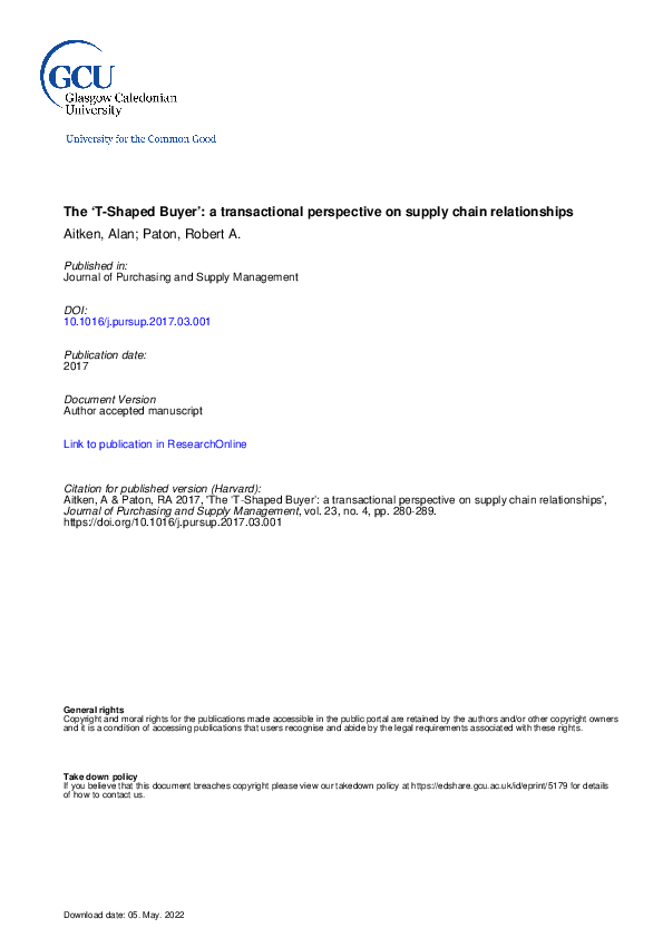 (PDF) The ‘T-Shaped Buyer’: A transactional perspective on supply chain ...