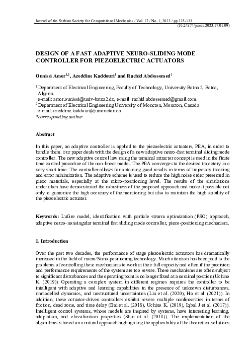 (PDF) Design of a Fast Adaptive Neuro-Sliding Mode Controller for Piezoelectric Actuators | Amor ...