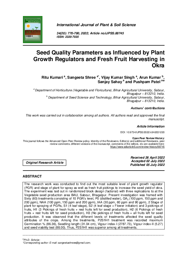 (PDF) Seed Quality Parameters as Influenced by Plant Growth Regulators ...