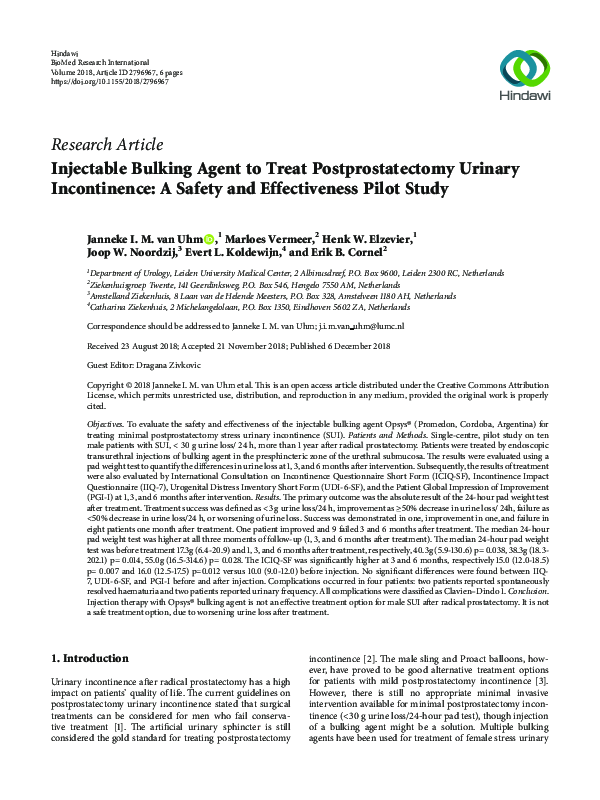 (PDF) Injectable Bulking Agent to Treat Postprostatectomy Urinary ...
