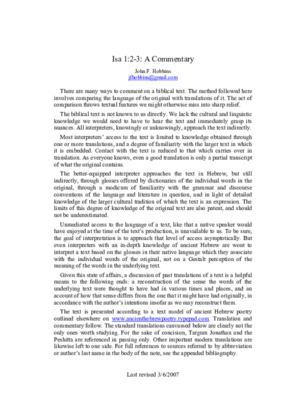 (PDF) Isa 1:2-3: A Commentary | John Hobbins - Academia.edu