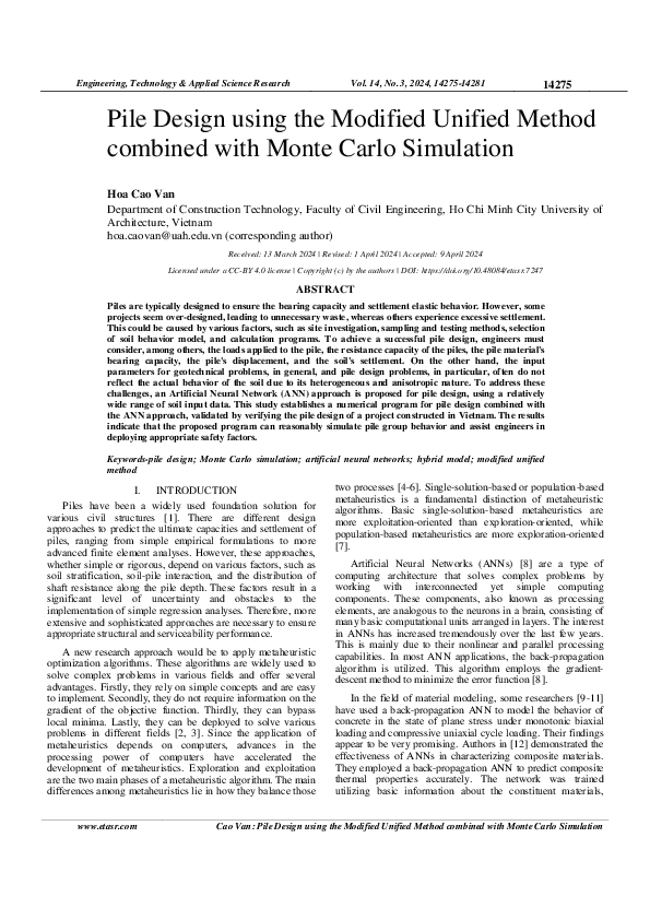 (PDF) Pile Design using the Modified Unified Method combined with Monte Carlo Simulation