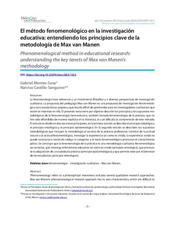 (PDF) El método fenomenológico en la investigación educativa ...