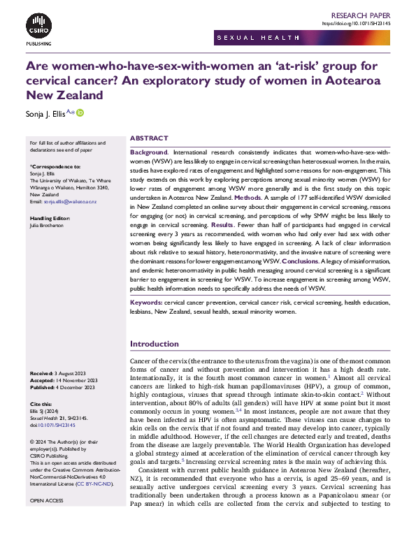 (PDF) Are women-who-have-sex-with-women an ‘at-risk’ group for cervical ...