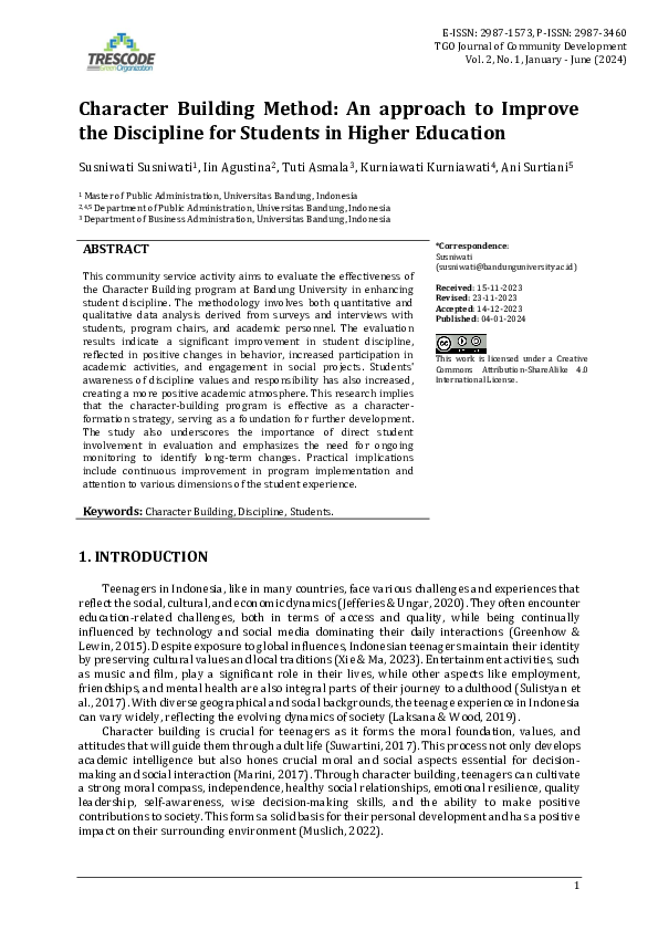 (PDF) Character Building Method: An approach to Improve the Discipline ...