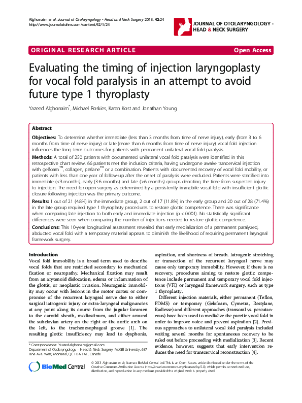 (PDF) Evaluating the timing of injection laryngoplasty for vocal fold ...