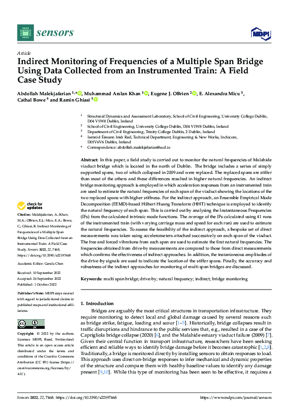 (PDF) Indirect Monitoring of Frequencies of a Multiple Span Bridge Using Data Collected from an ...
