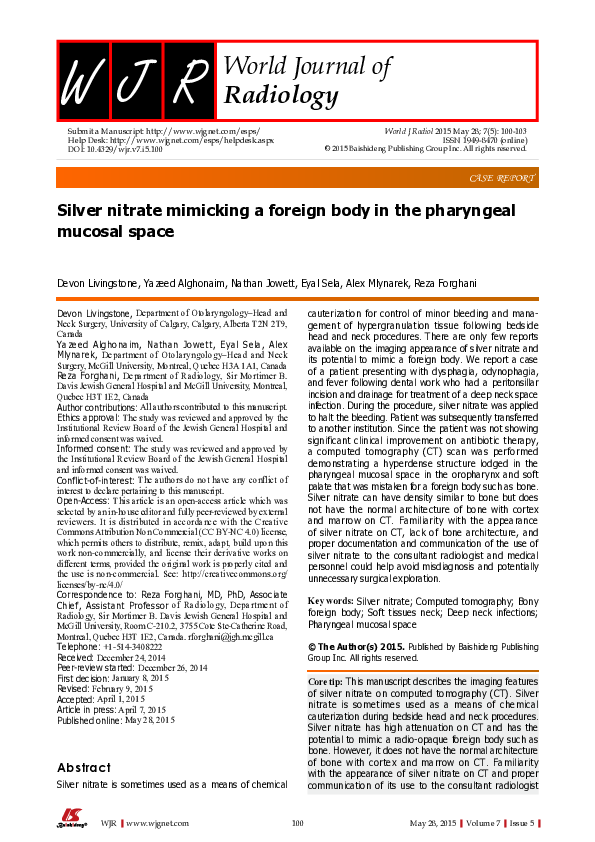 (PDF) Silver nitrate mimicking a foreign body in the pharyngeal mucosal ...