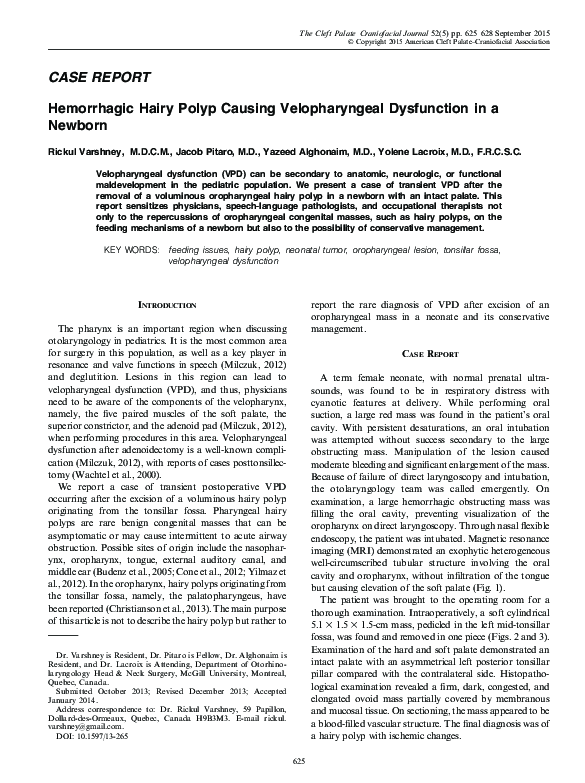 (PDF) Hemorrhagic Hairy Polyp Causing Velopharyngeal Dysfunction in a ...