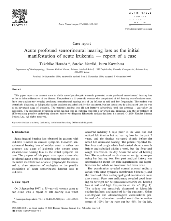 (PDF) Acute profound sensorineural hearing loss as the initial ...