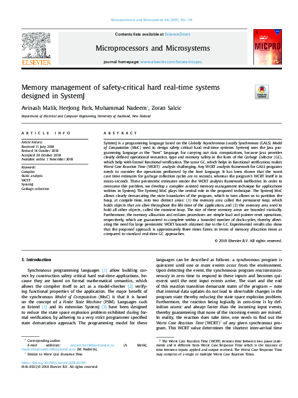 (PDF) Memory management of safety-critical hard real-time systems designed in SystemJ | Zoran ...
