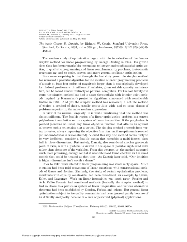 (PDF) Book Review: The basic George B. Dantzig