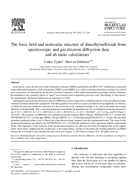 (PDF) The force field and molecular structure of dimethylsulfoxide from spectroscopic and gas ...