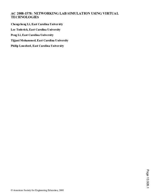 (PDF) Networking Lab Simulation Using Virtual Technologies