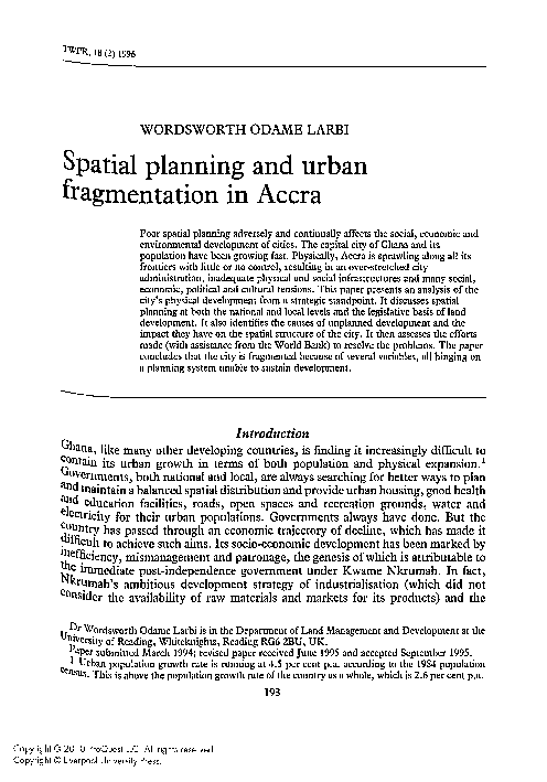 (PDF) Spatial planning and urban fragmentation in Accra