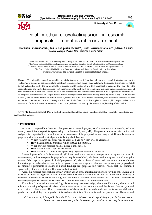 (PDF) Delphi method for evaluating scientific research proposals in a neutrosophic environment