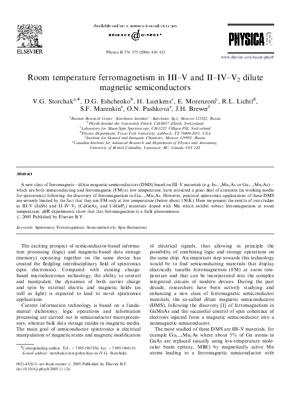 (PDF) Room temperature ferromagnetism in III–V and II–IV–V2 dilute magnetic semiconductors