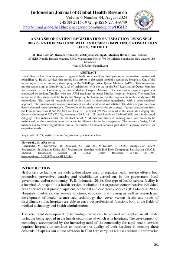 Pdf Analysis Of Patient Registration Satisfaction Using Self Registration Machine With End