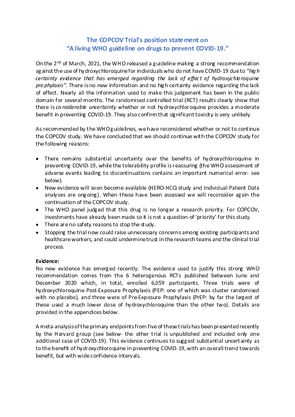 (PDF) A living WHO guideline on drugs to prevent covid-19