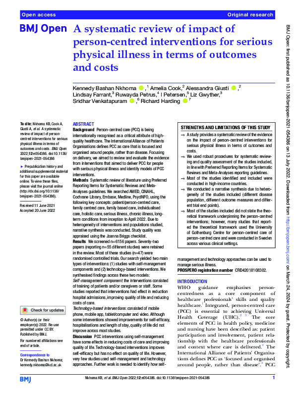 (PDF) A systematic review of impact of person-centred interventions for ...