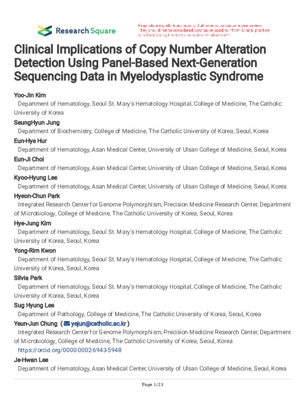 (PDF) Clinical implications of copy number alteration detection using ...