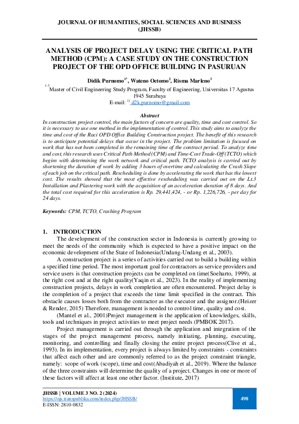 (PDF) Analysis of Project Delay Using the Critical Path Method (CPM): A ...