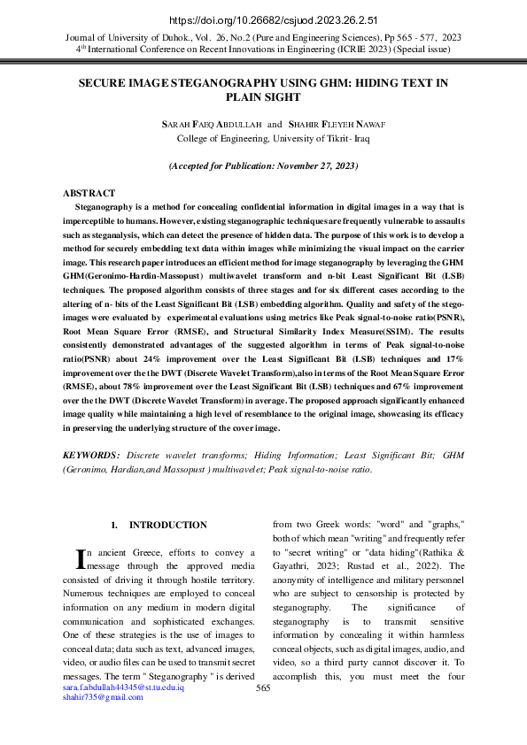 (PDF) Secure Image Steganography Using Ghm: Hiding Text in Plain Sight