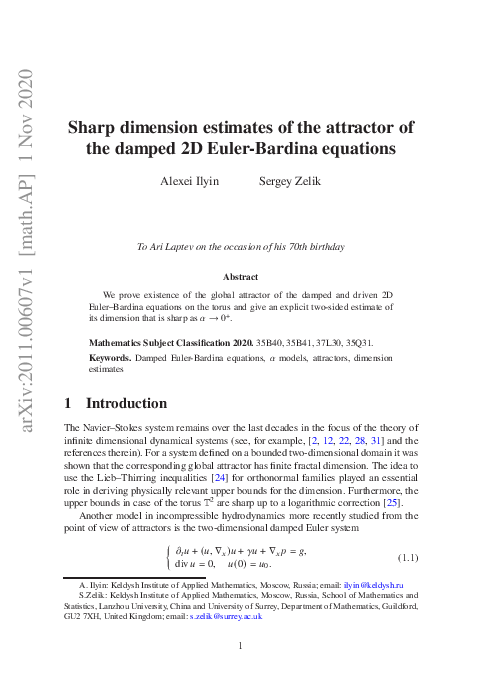 (PDF) Sharp dimension estimates of the attractor of the damped 2D Euler ...