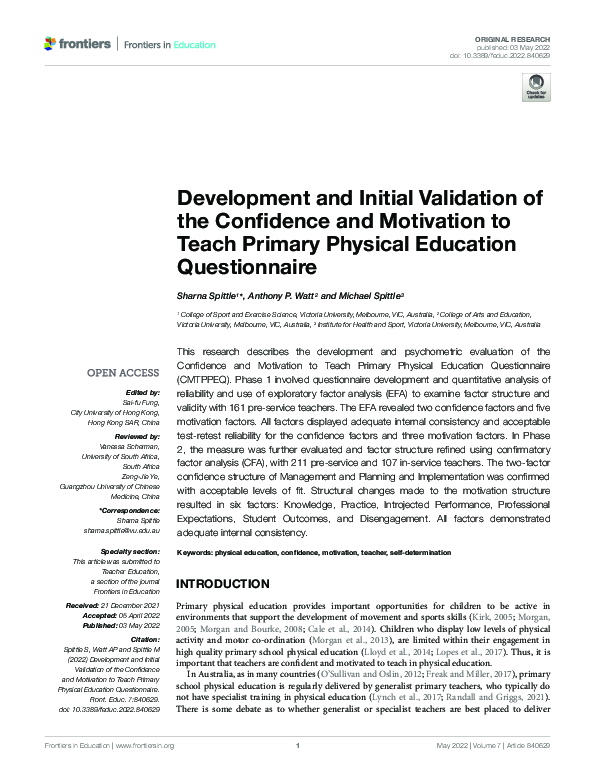 (PDF) Development and Initial Validation of the Confidence and Motivation to Teach Primary ...
