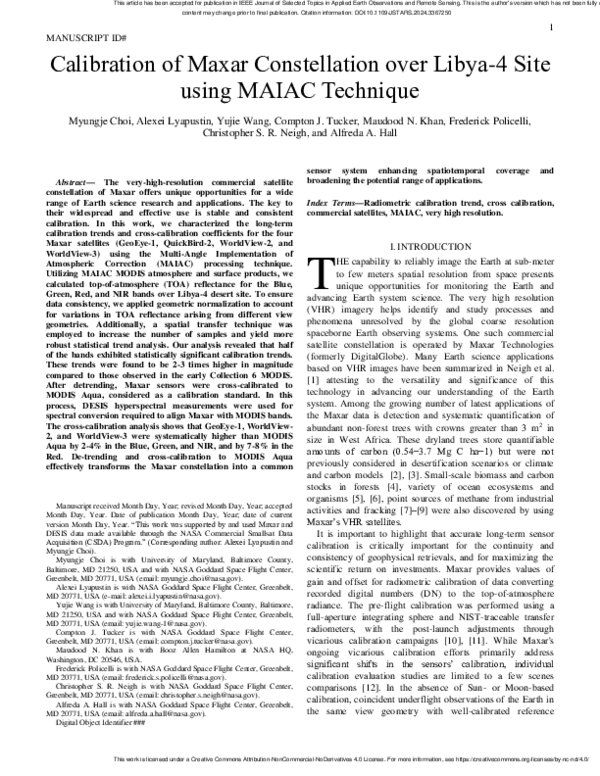 (PDF) Calibration of Maxar Constellation over Libya-4 Site using MAIAC ...