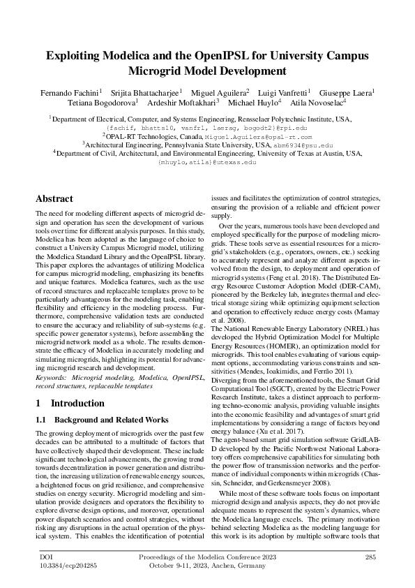 (PDF) Exploiting Modelica and the OpenIPSL for University Campus Microgrid Model Development