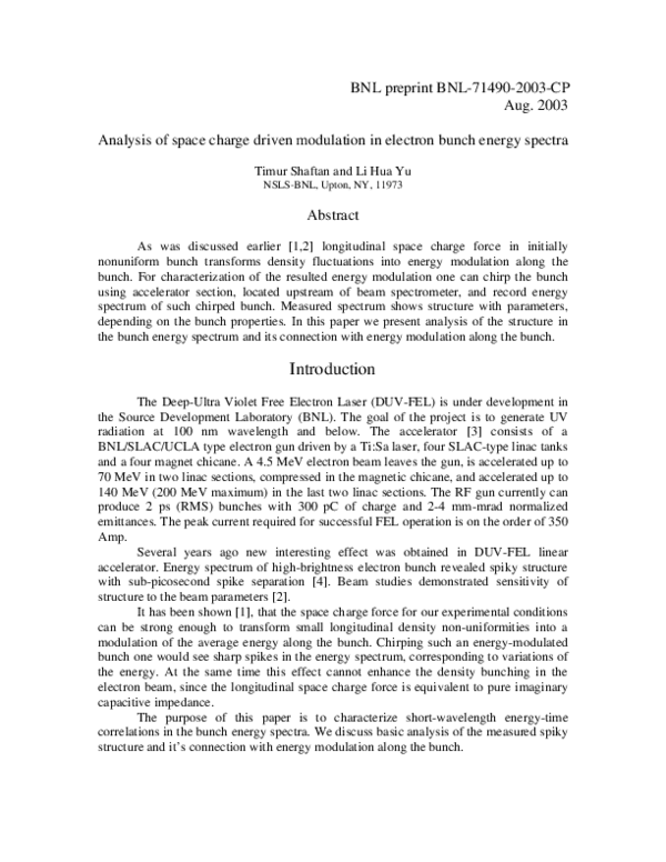 (PDF) Analysis of Space Charge Driven Modulation in Electron Bunch ...