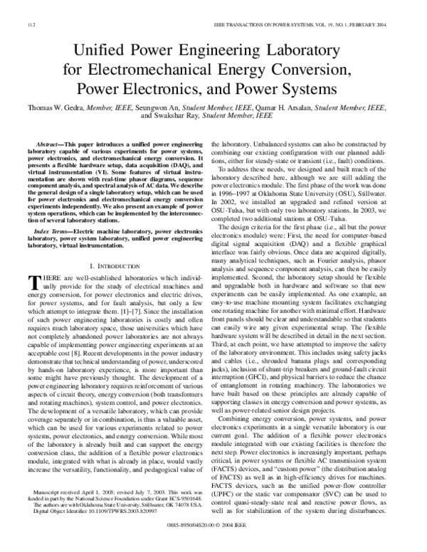 (PDF) Unified Power Engineering Laboratory for Electromechanical Energy ...