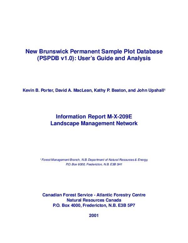 (PDF) New Brunswick Permanent Sample Plot Database (PSPDB v1.0): User’s ...