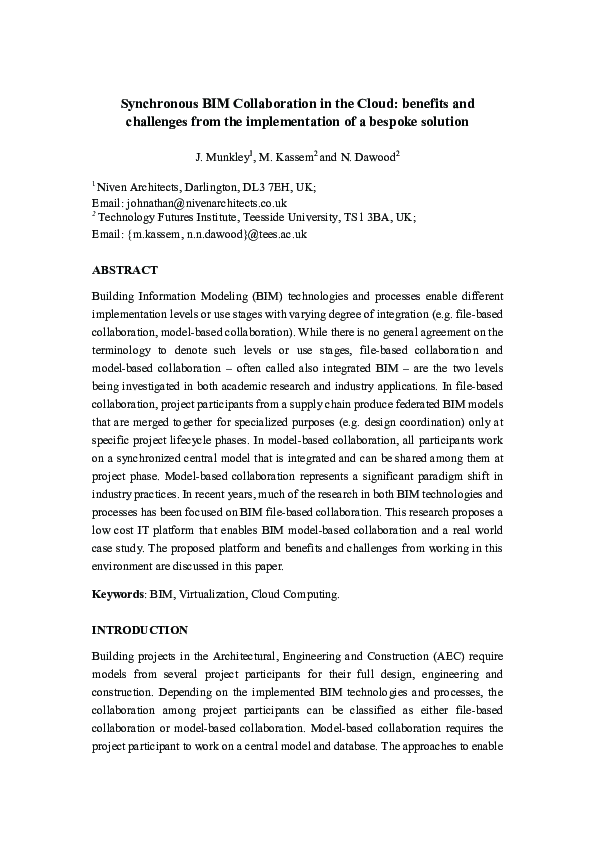 (PDF) Synchronous Building Information Model-Based Collaboration in the Cloud: A Proposed Low ...