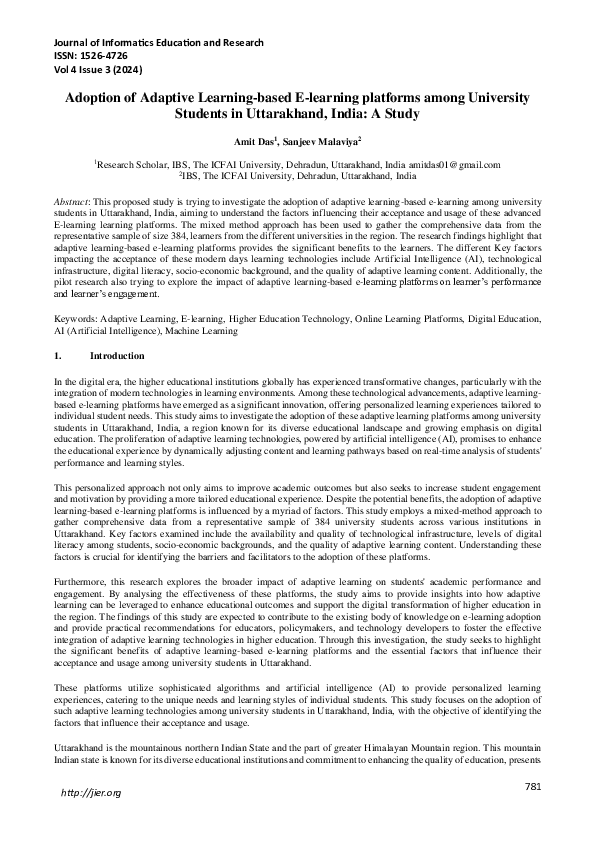 (PDF) Adoption of Adaptive Learning-based E-learning platforms among University Students in ...