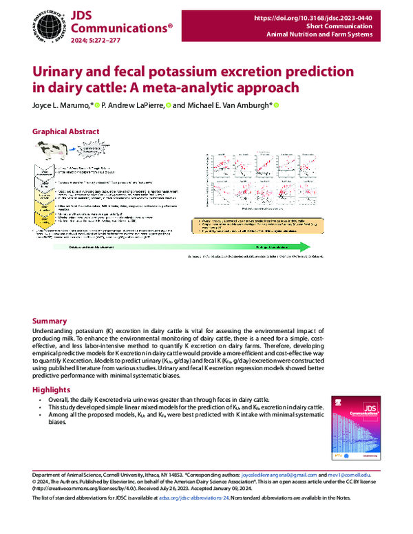 (PDF) Urinary and fecal potassium excretion prediction in dairy cattle ...
