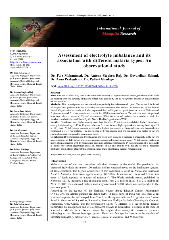 (PDF) Assessment of electrolyte imbalance and its association with ...